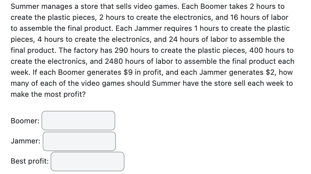 Solved Summer manages a store that sells video games. Each | Chegg.com