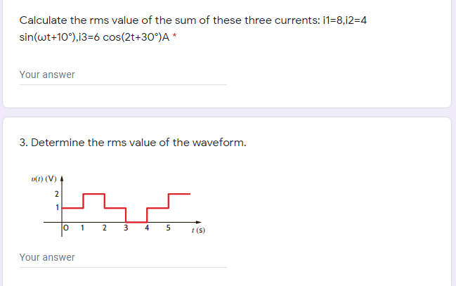 Solved Calculate the rms value of the sum of these three | Chegg.com
