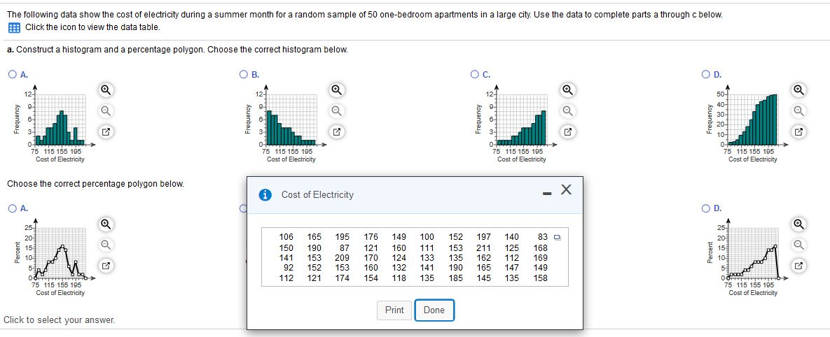 Solved The following data show the cost of electricity | Chegg.com