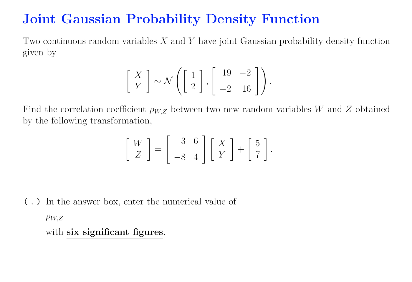 Solved Joint Gaussian Probability Density Function Two | Chegg.com