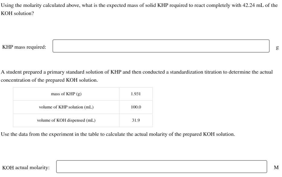 Solved Using the molarity calculated above, what is the | Chegg.com