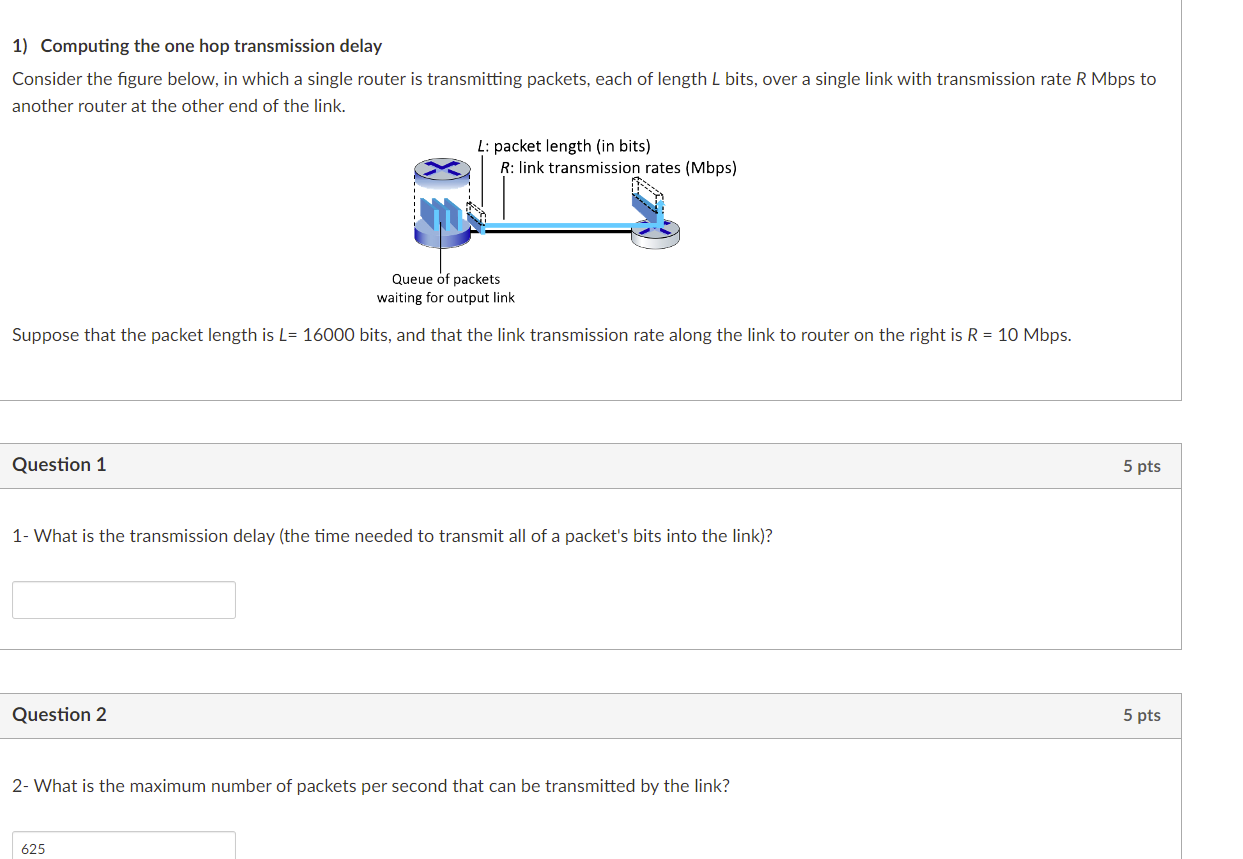 Solved 1) Computing the one hop transmission delay Consider | Chegg.com