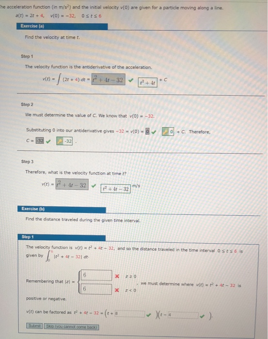 Solved he acceleration function (in m/s2) and the initial | Chegg.com