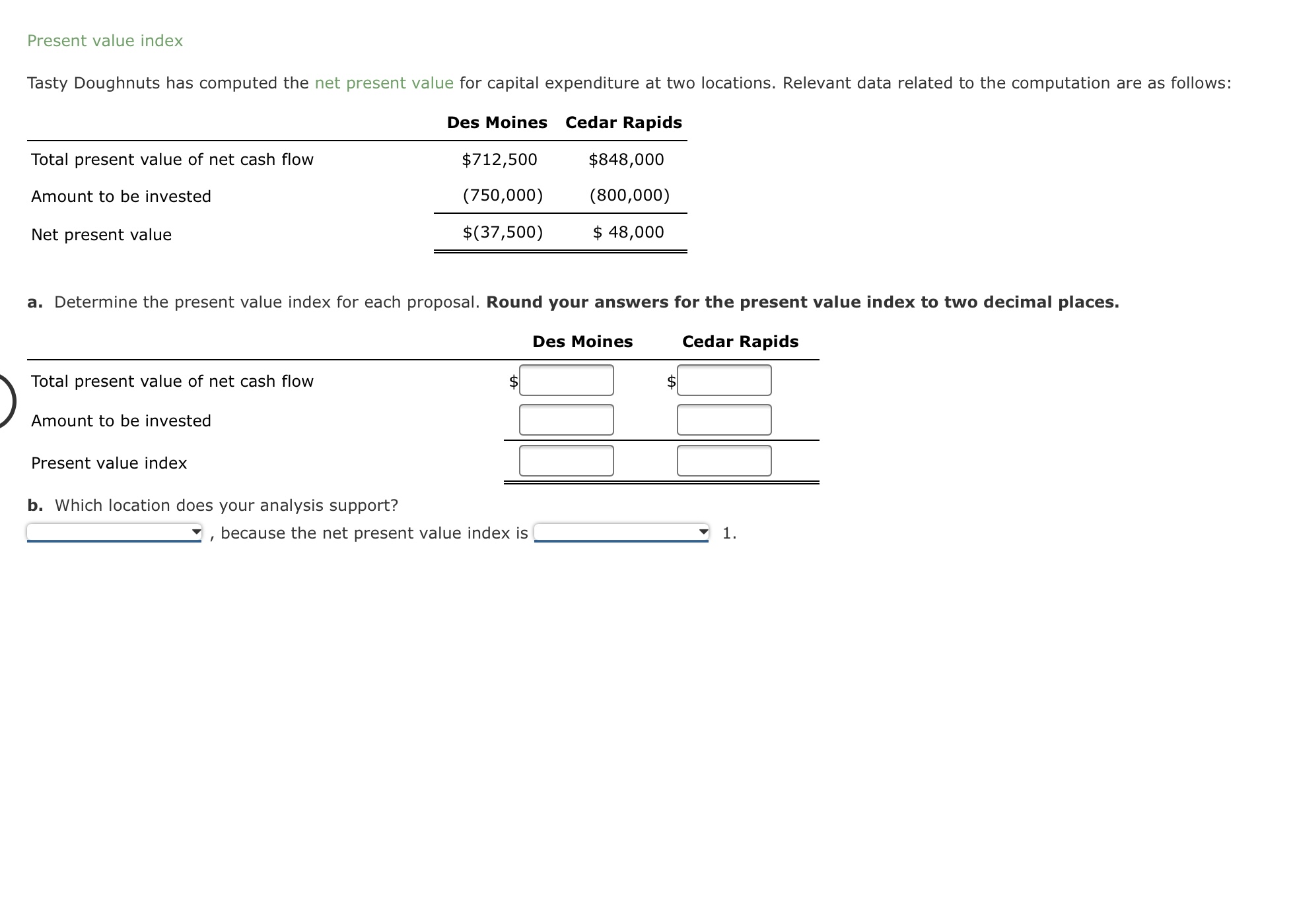 Solved Present Value Indextasty Doughnuts Has Computed The 8421