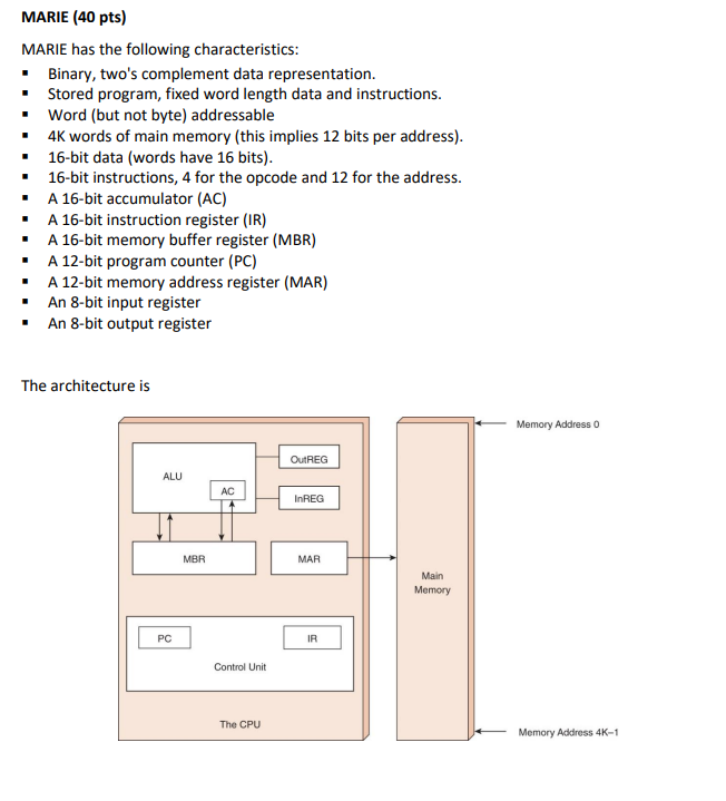 Solved MARIE (40 pts) MARIE has the following | Chegg.com