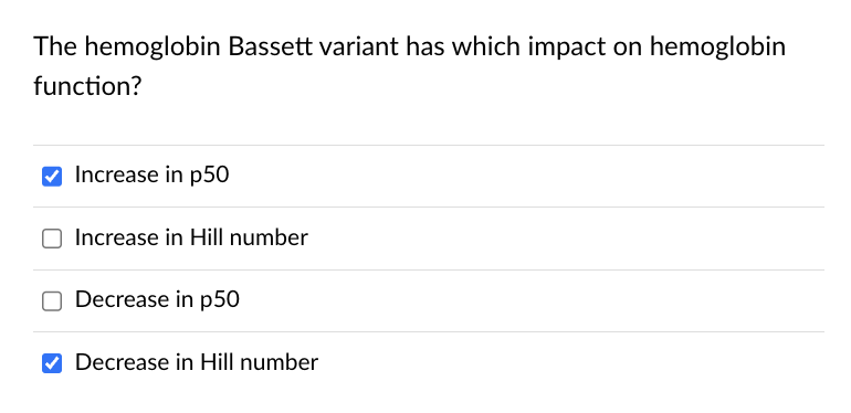 Solved The hemoglobin Bassett variant has which impact on | Chegg.com