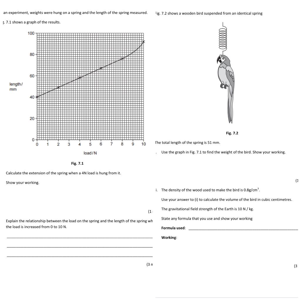 Solved an experiment, weights were hung on a spring and the | Chegg.com