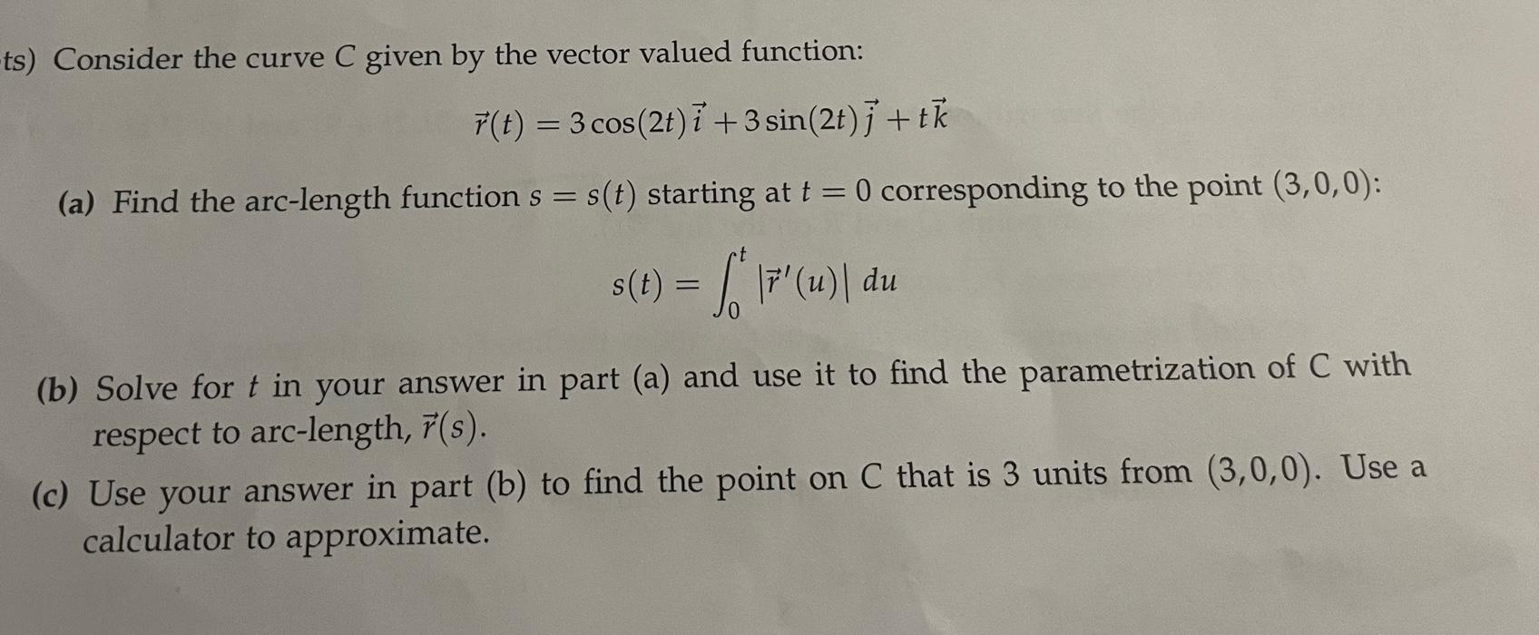 Solved ts) Consider the curve C given by the vector valued | Chegg.com