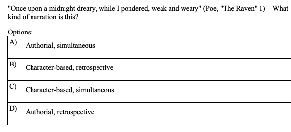 Solved "Once upon a midnight dreary, while I pondered, weak | Chegg.com