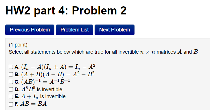Solved (1 point) Select all statements below which are true | Chegg.com