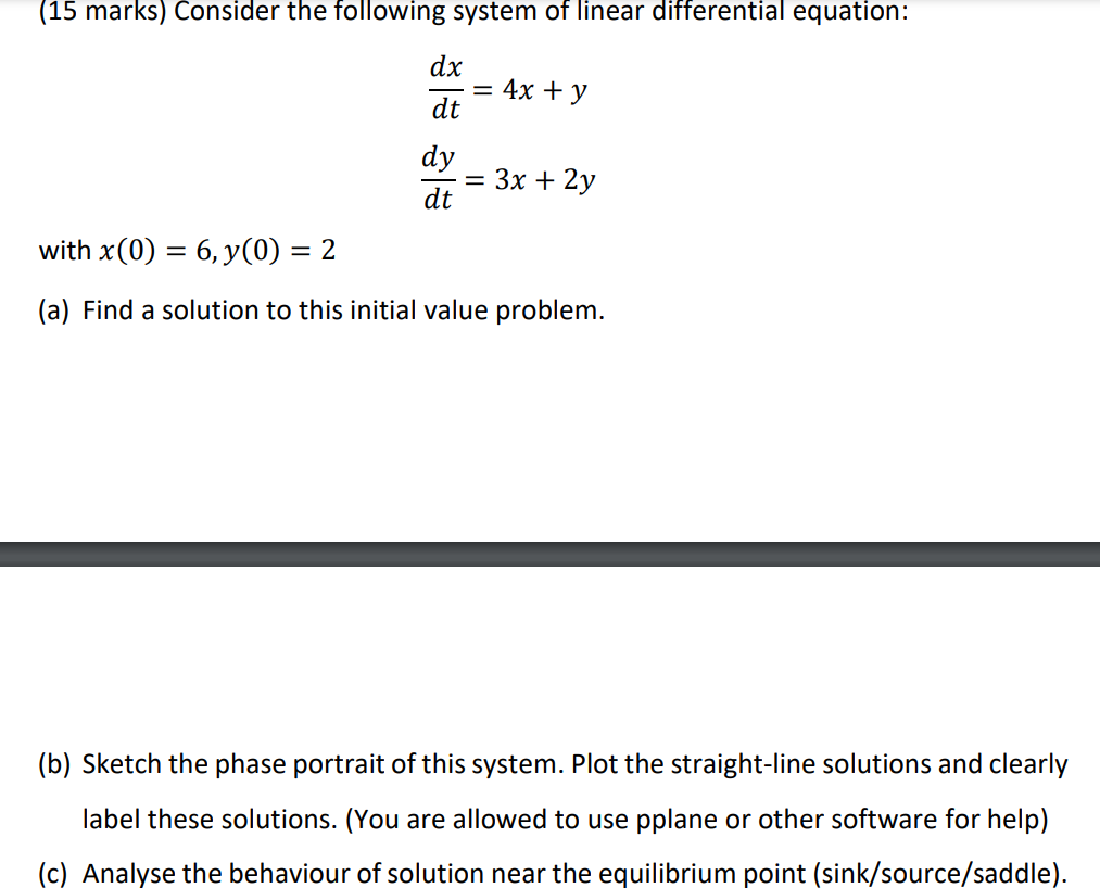 Solved (15 marks) Consider the following system of linear | Chegg.com