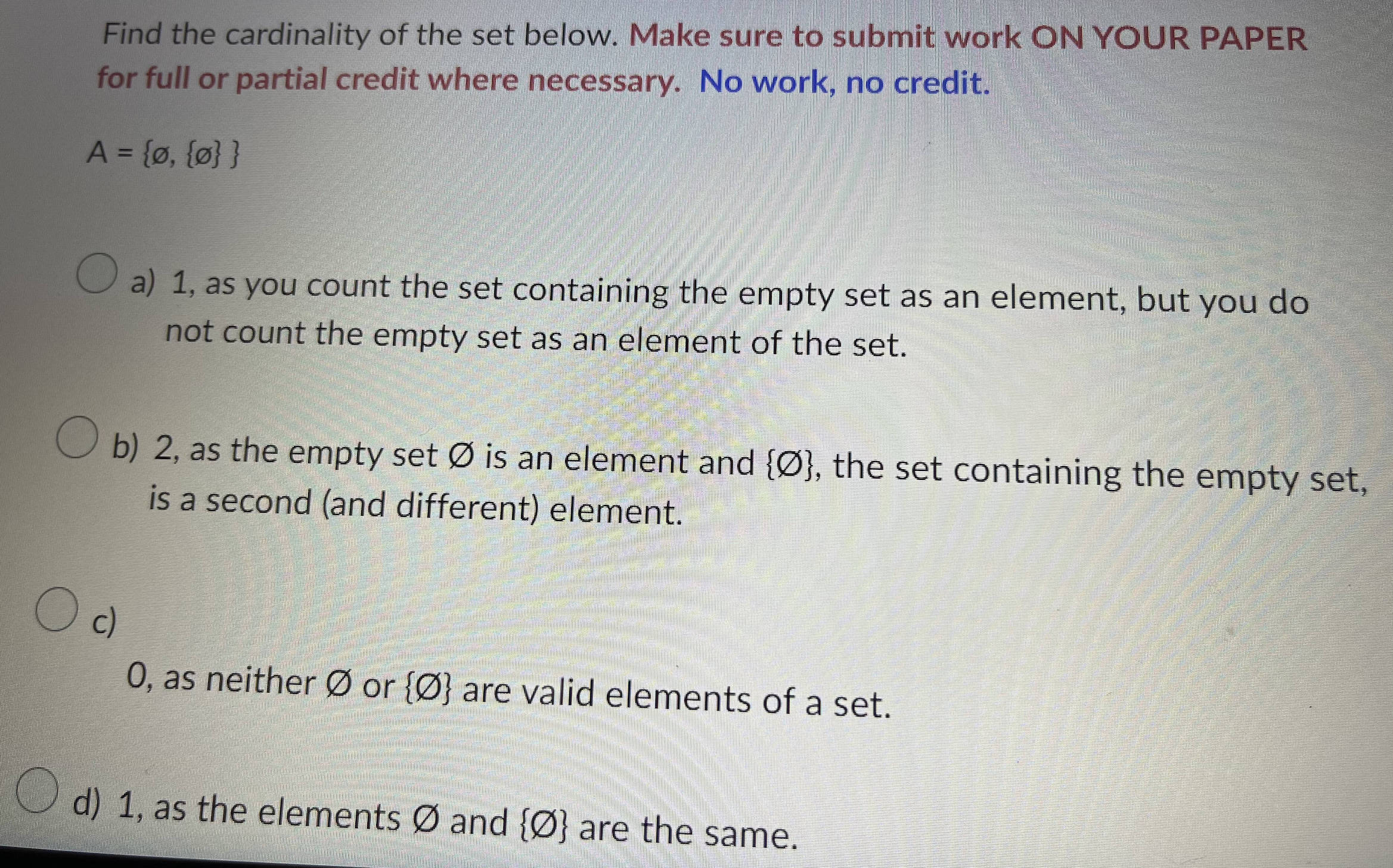 Solved Find the cardinality of the set below. Make sure to | Chegg.com