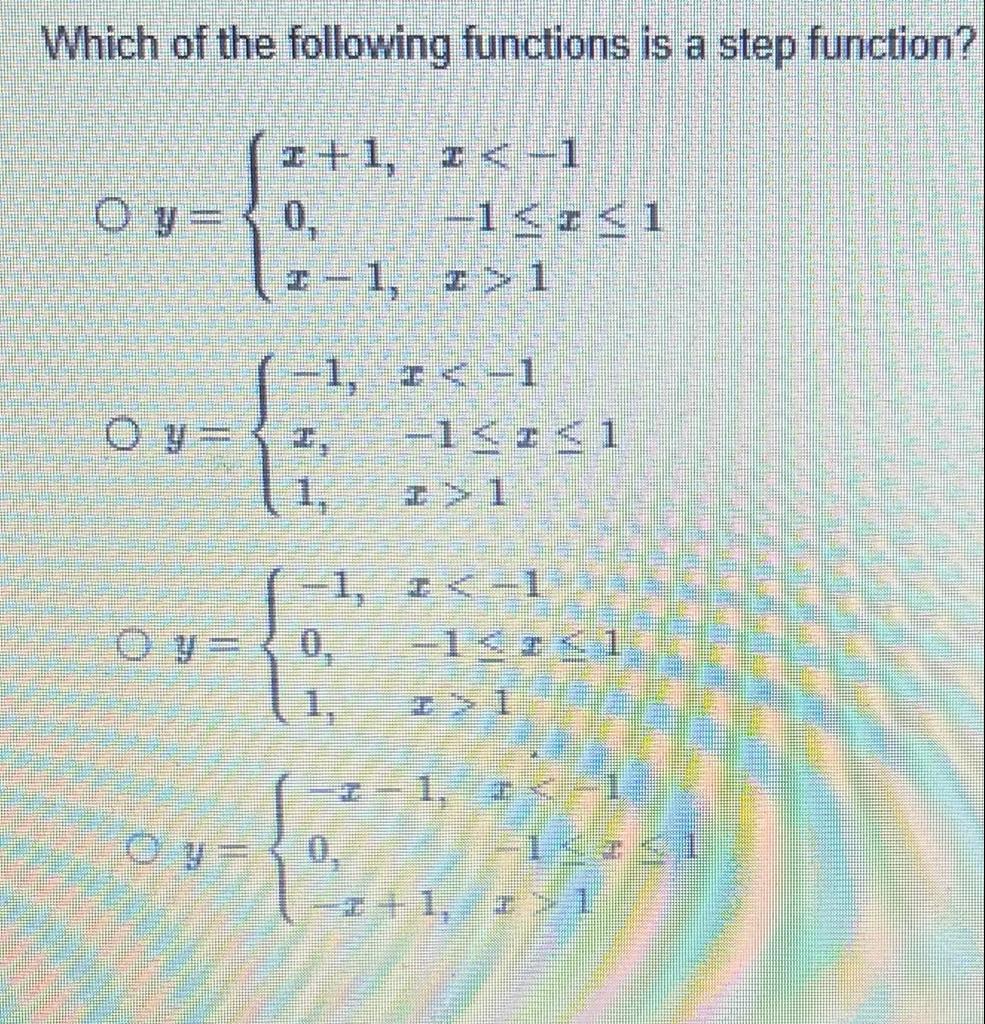 Solved Which of the following functions is a step function? | Chegg.com