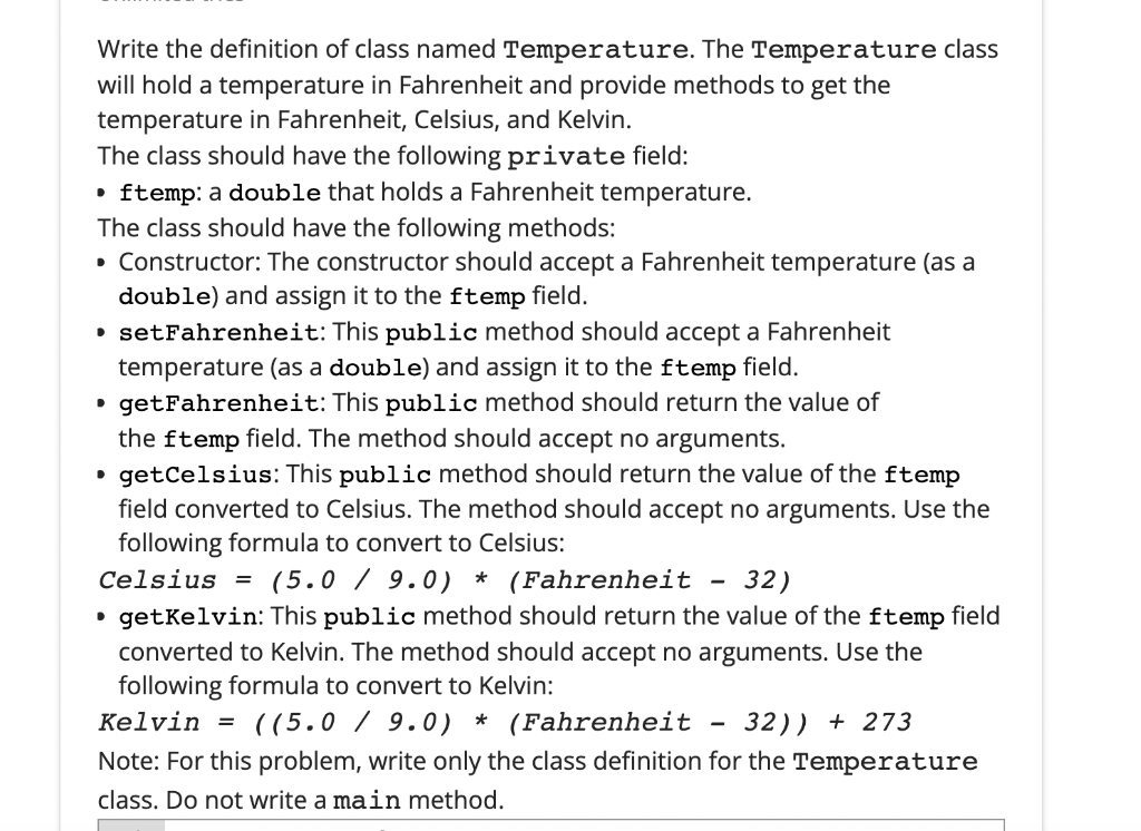 Solved Write the definition of class named Temperature. The | Chegg.com