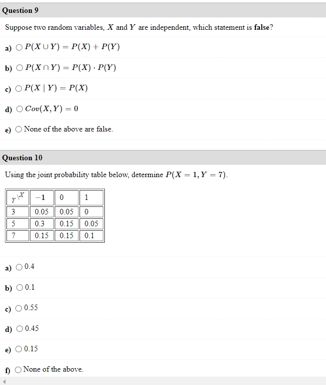 Solved Question 9 Suppose two random variables, X and Y are | Chegg.com