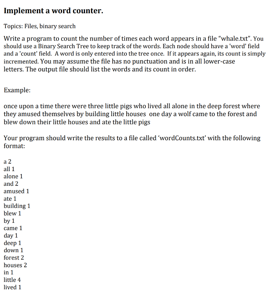 Solved Implement a word counter. Topics: Files, binary | Chegg.com