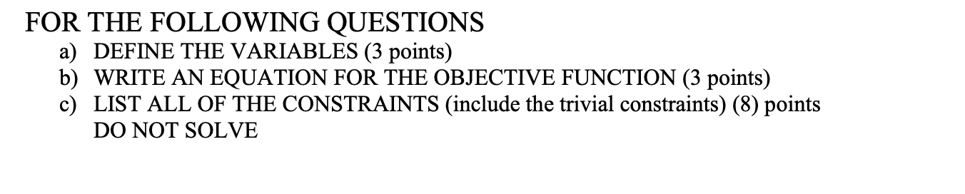 Solved FOR THE FOLLOWING QUESTIONS a) DEFINE THE VARIABLES | Chegg.com