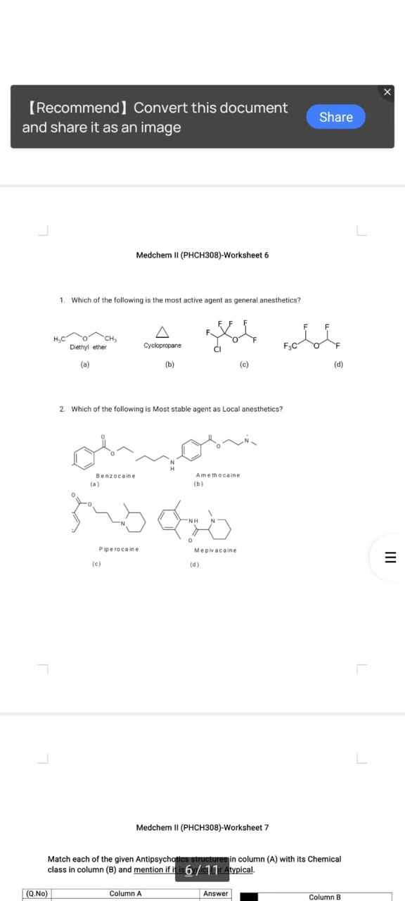 Medchem II (PHCH308)-Worksheet 8 Modifv the followina | Chegg.com
