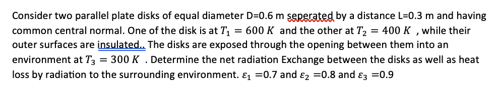 Solved Consider two parallel plate disks of ﻿equal diameter | Chegg.com
