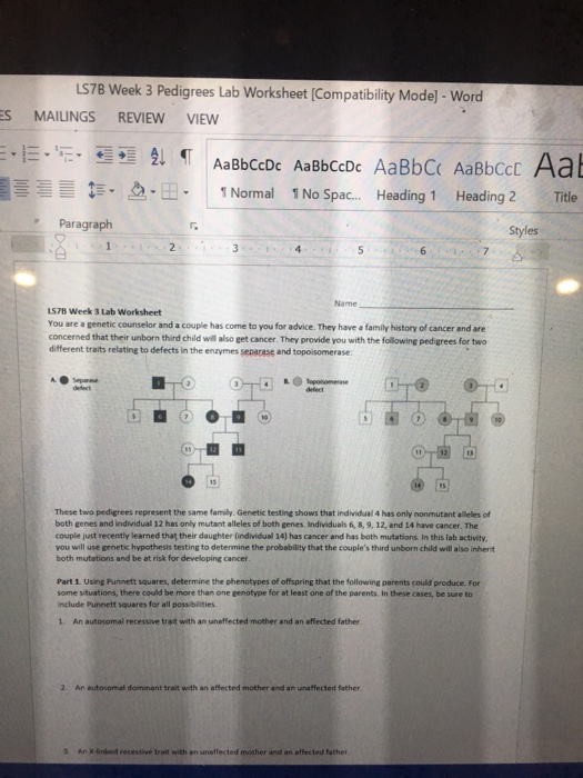 LS7B Week 3 Pedigrees Lab Worksheet (Compatibility | Chegg.com LS7B Week 3 Pedigrees Lab Worksheet (Compatibility | Chegg.com
