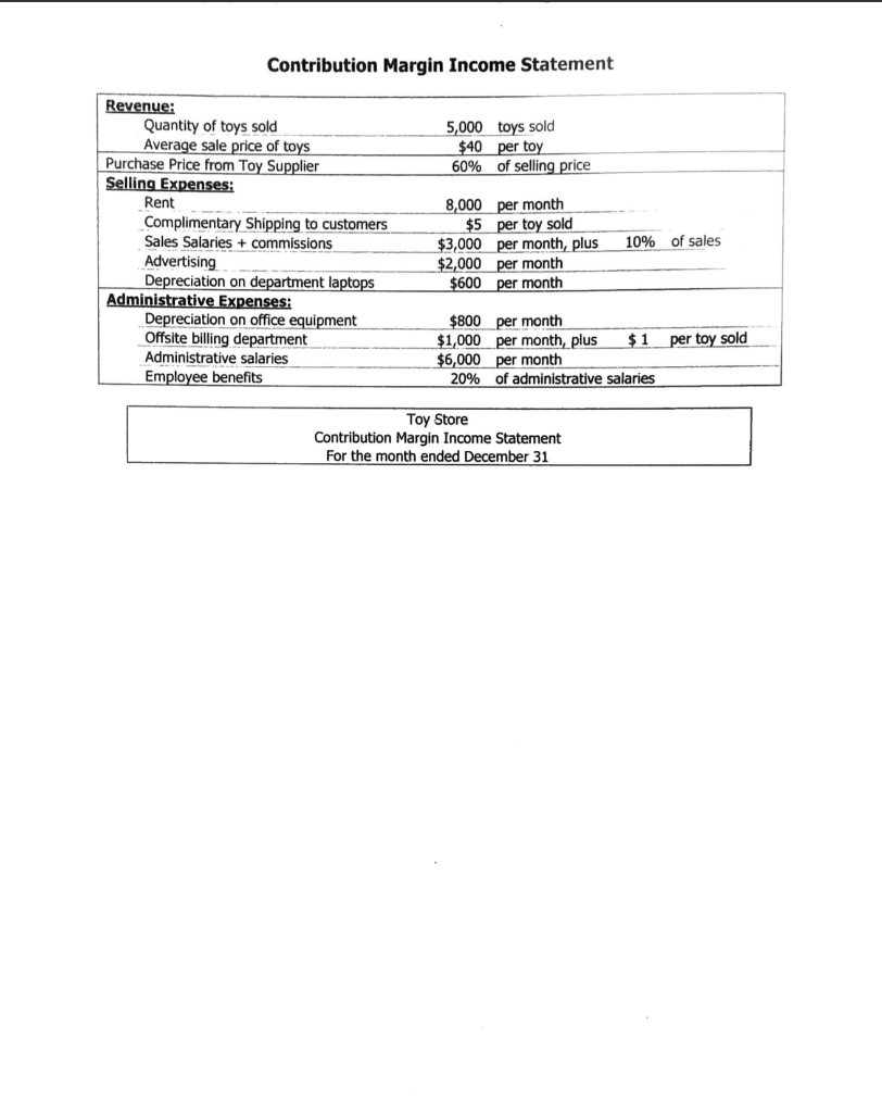 Solved Contribution Margin Income Statement | Chegg.com