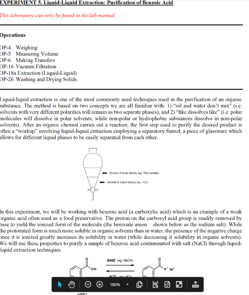 Solved EXPERIMENT 5. Liquid-Liquid Extraction: Purification | Chegg.com