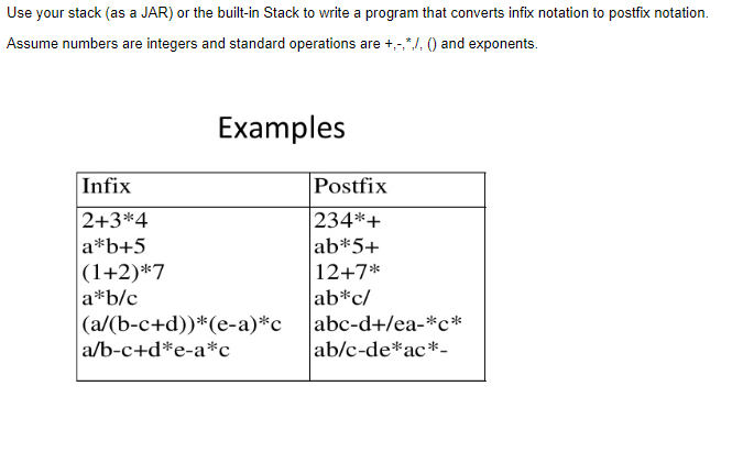 Solved Use your stack (as a JAR) or the built-in Stack to | Chegg.com
