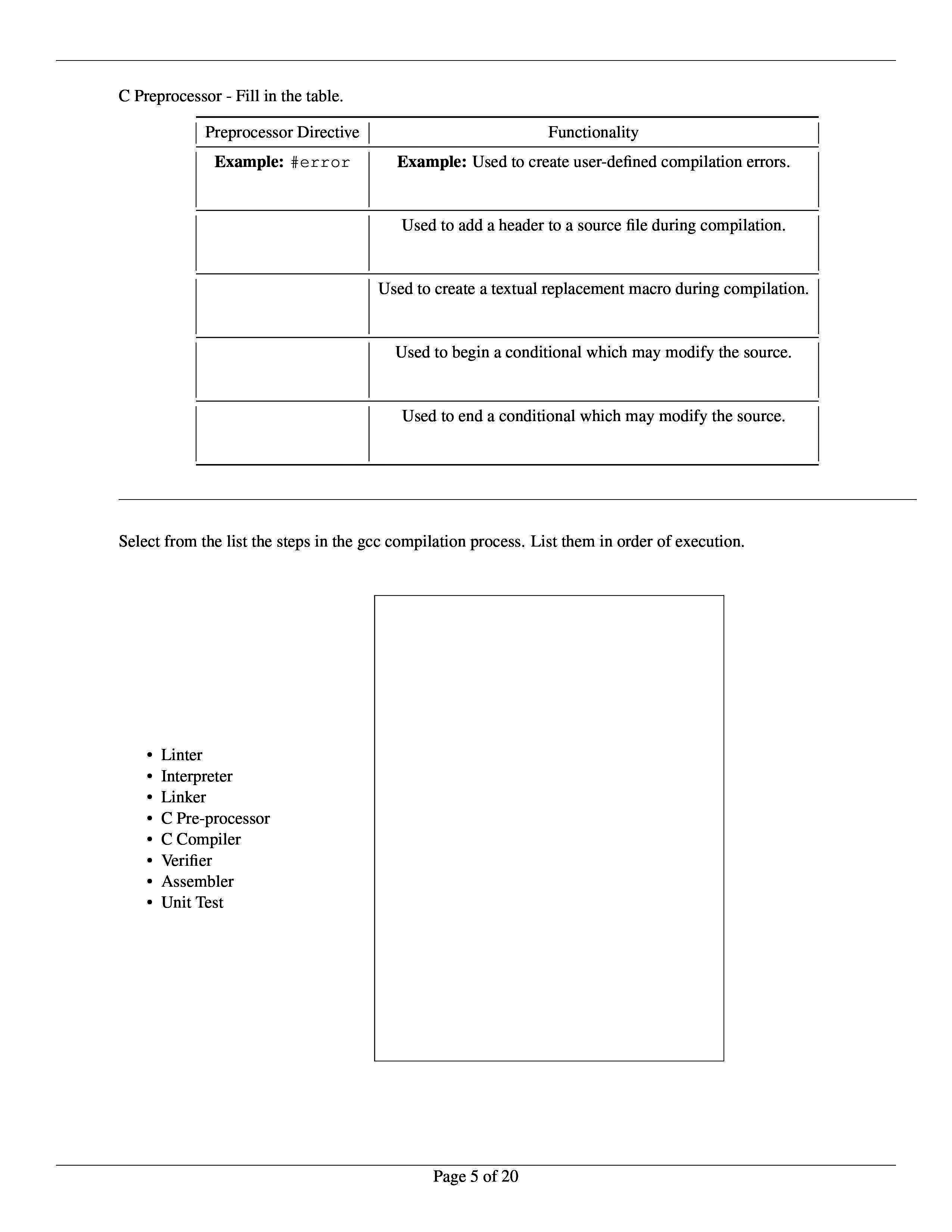 Solved C Preprocessor - Fill in the table. - Preprocessor | Chegg.com