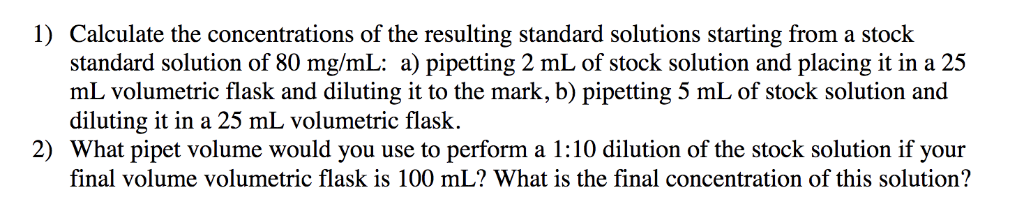 Solved 1) Calculate the concentrations of the resulting | Chegg.com