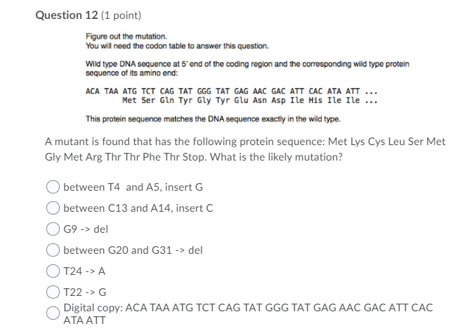 Solved Question 12 (1 point) Figure out the mutation You | Chegg.com