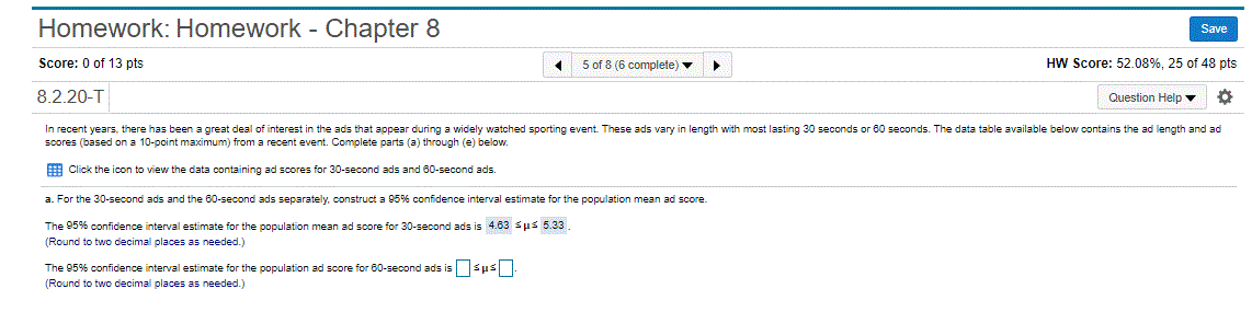 Solved Homework: Homework - Chapter 8 Save Score: 0 of 13 | Chegg.com