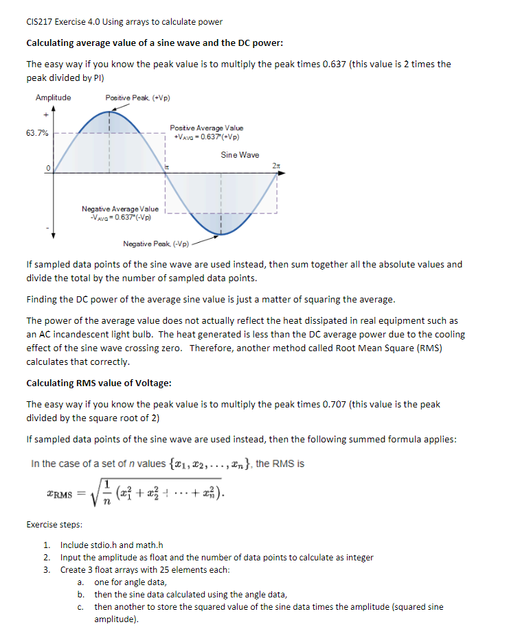 Solved CIS217 Exercise 4.0 Using arrays to calculate power | Chegg.com