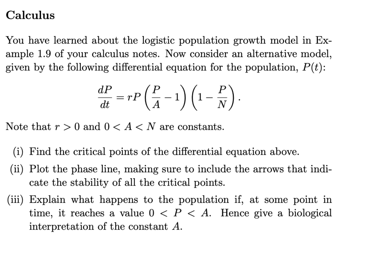 Solved Calculus You have learned about the logistic | Chegg.com