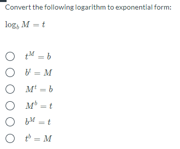 Solved Convert the following logarithm to exponential form: | Chegg.com