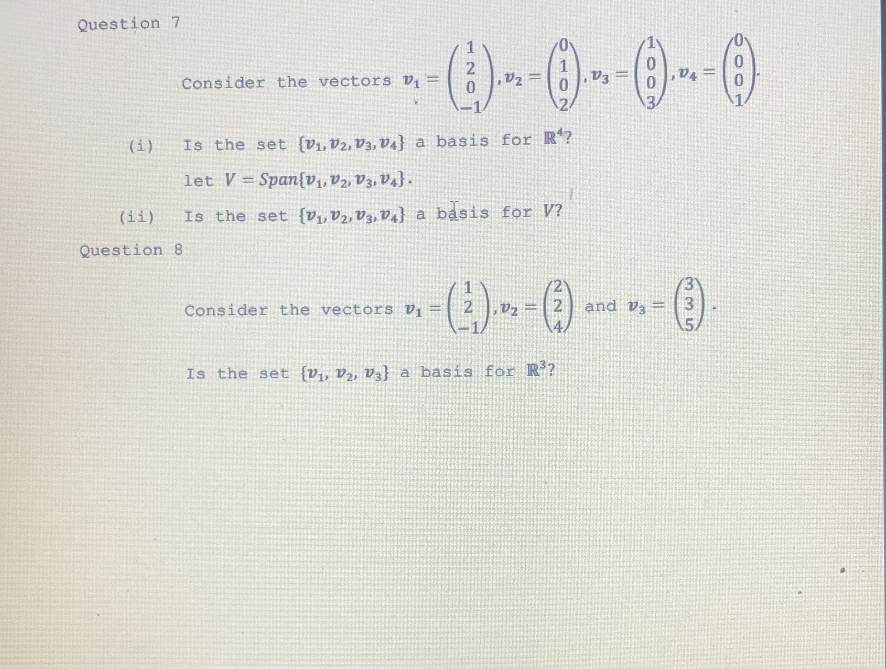 Solved Consider the vectors | Chegg.com