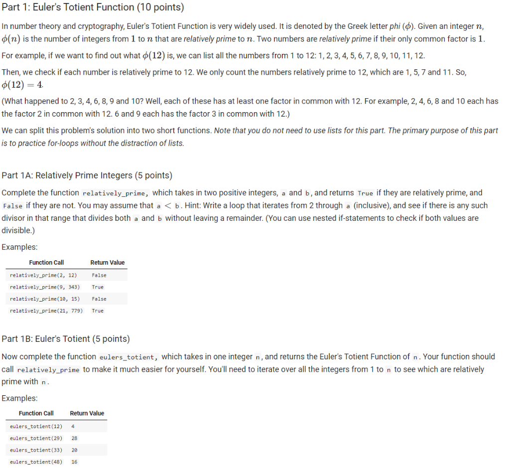 Solved Part 1 Eulers Totient Function 10 Points In