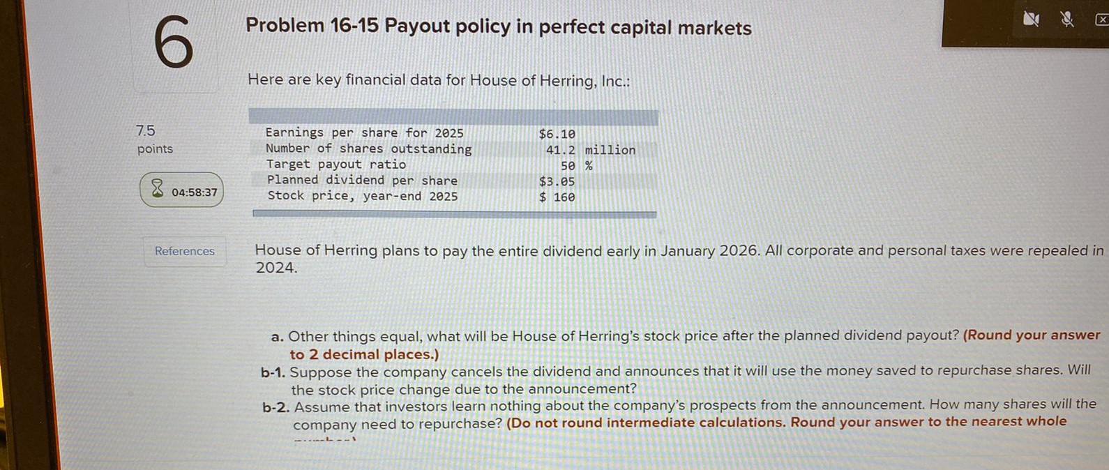 Solved Problem 16-15 Payout policy in perfect capital | Chegg.com