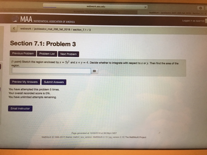 Solved webwork.asu.edu ATHEMATICAL ASSOCIATION OF AMERICA | Chegg.com
