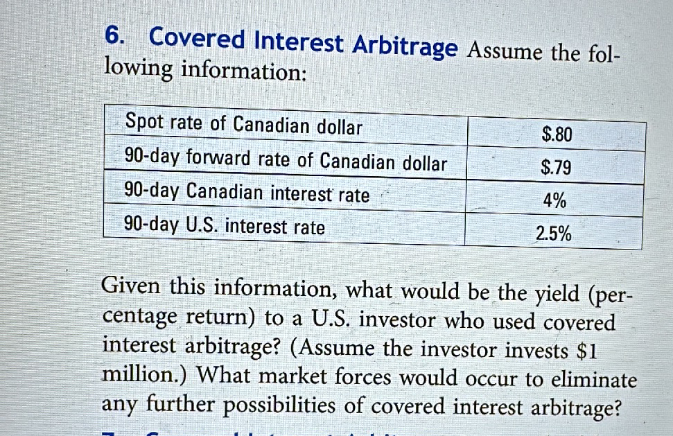 Solved 6. Covered Interest Arbitrage Assume the following | Chegg.com