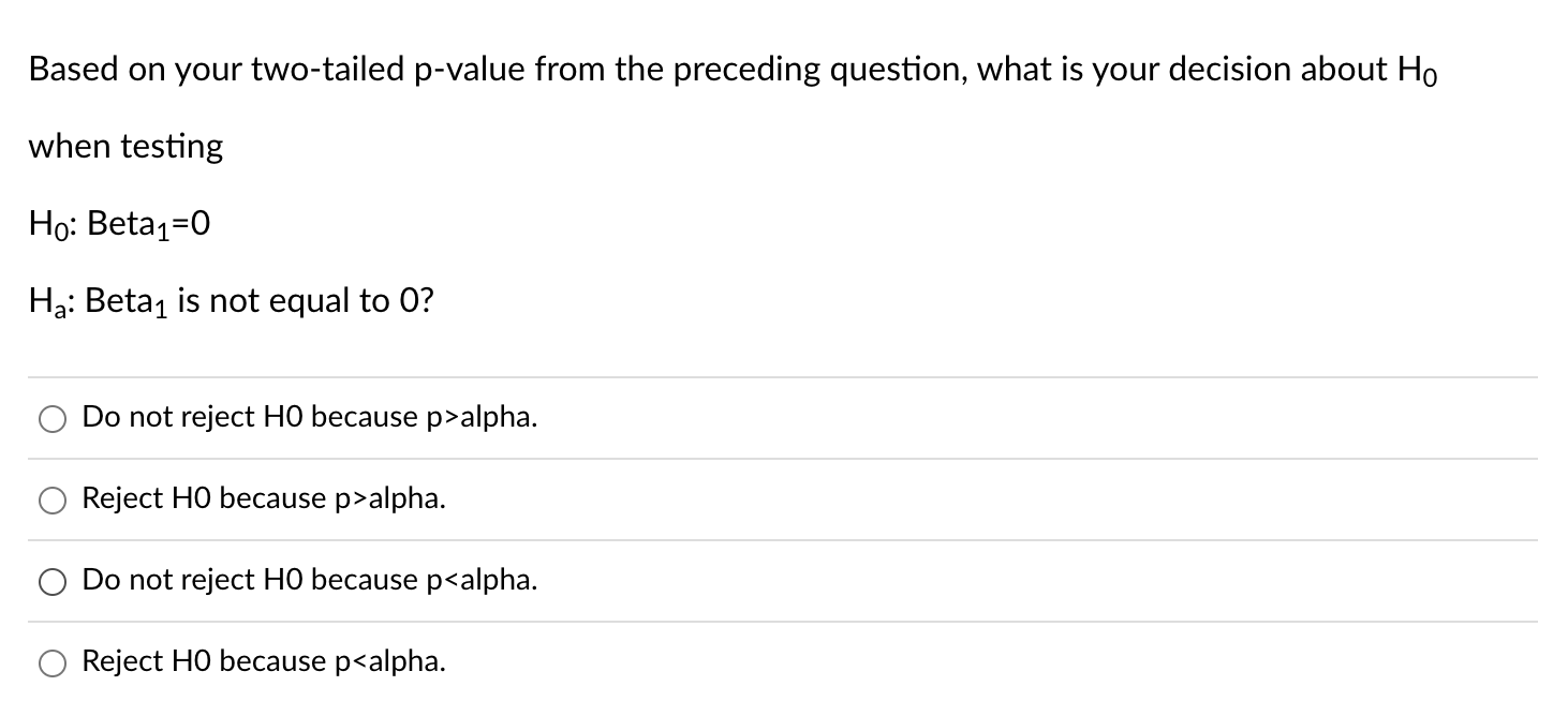 Solved Using the following bivariate regression output, what | Chegg.com