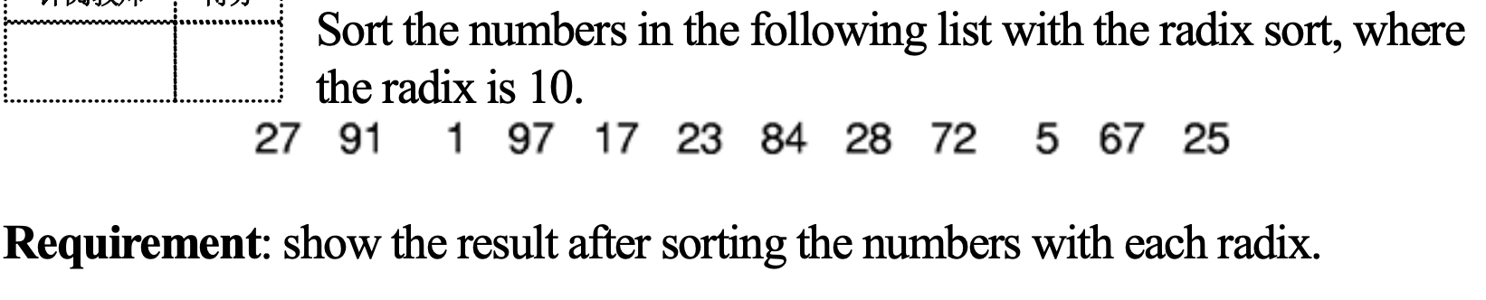 Solved Sort the numbers in the following list with the radix | Chegg.com
