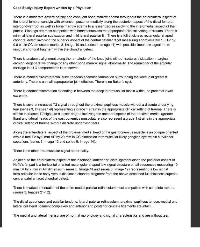 Solved What type of injury was sustained in this case report | Chegg.com