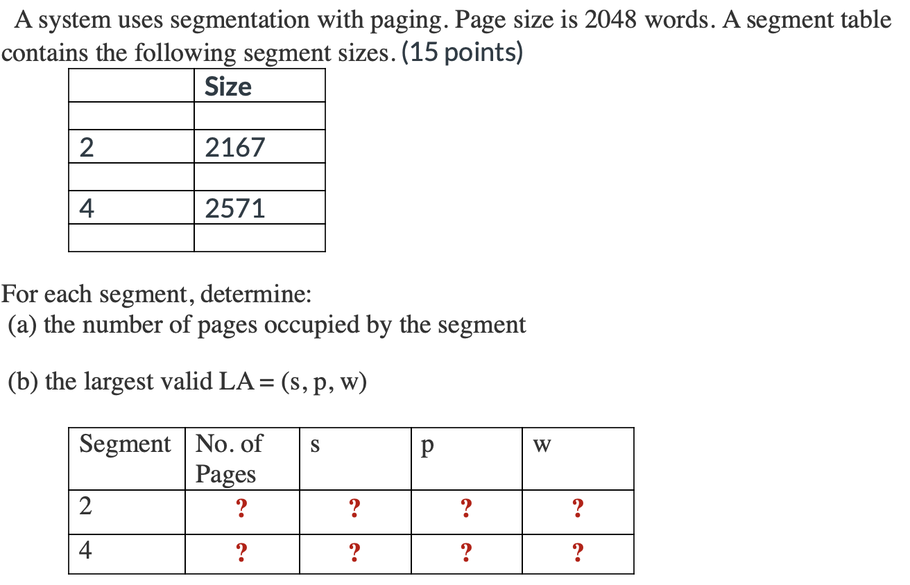 Solved A system uses segmentation with paging. Page size is | Chegg.com