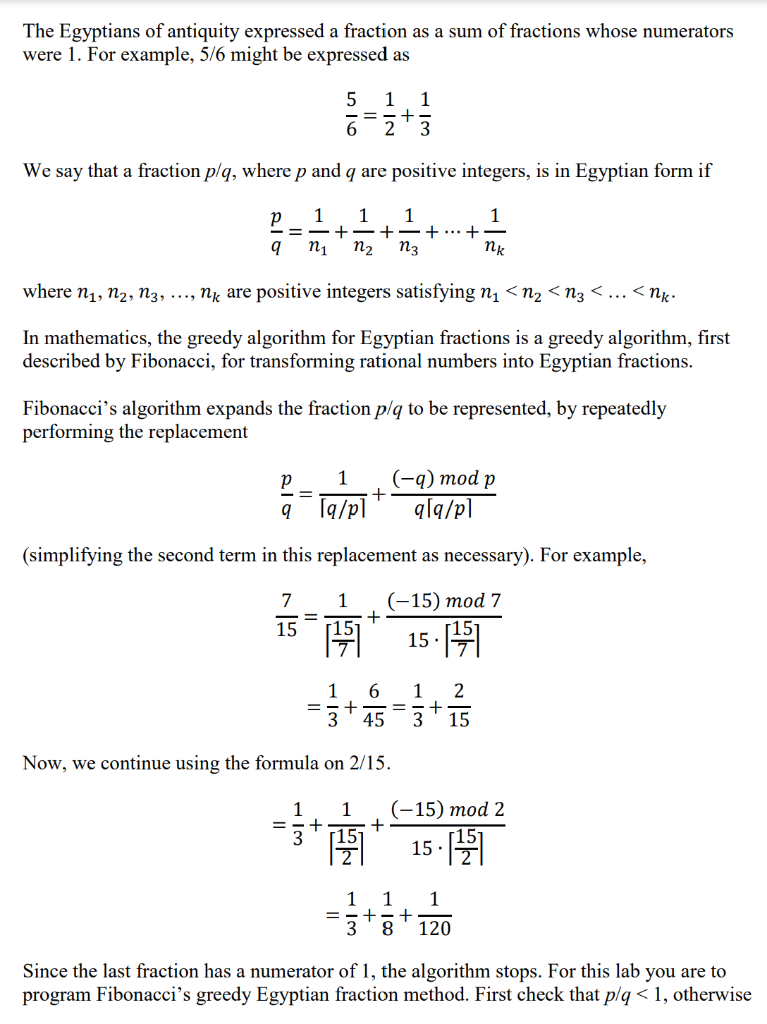 Solved The Egyptians of antiquity expressed a fraction as a | Chegg.com
