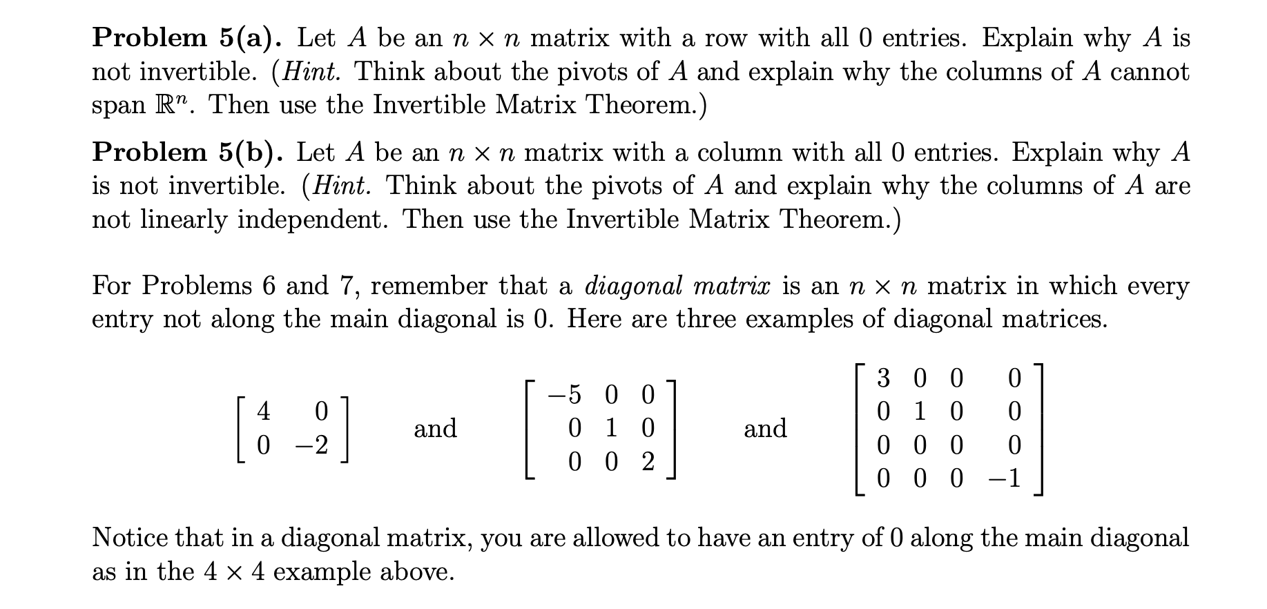 Solved Problem 5(a). Let A be an n×n matrix with a row with | Chegg.com
