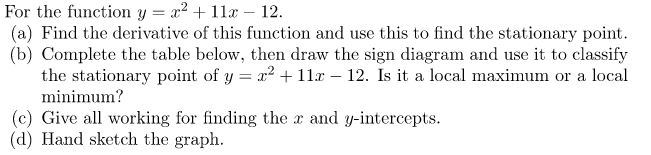 Solved For the function y=x2+11x−12 (a) Find the derivative | Chegg.com