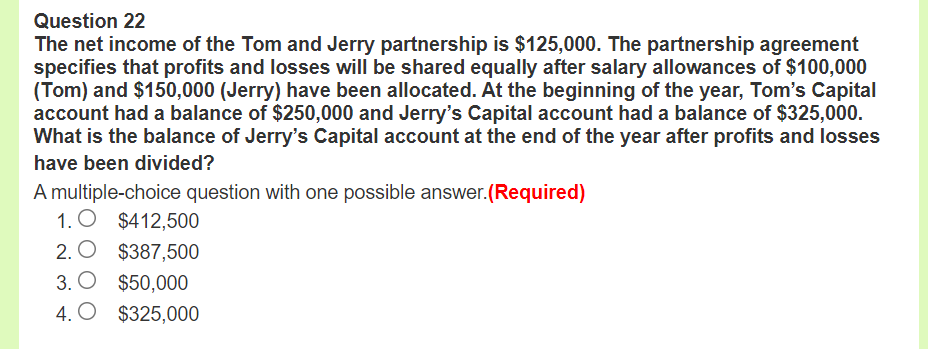 Solved Question 22 The net income of the Tom and Jerry | Chegg.com
