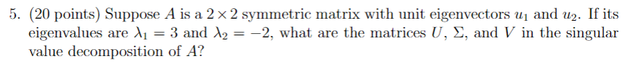 Solved 5. (20 points) Suppose A is a 2×2 symmetric matrix | Chegg.com