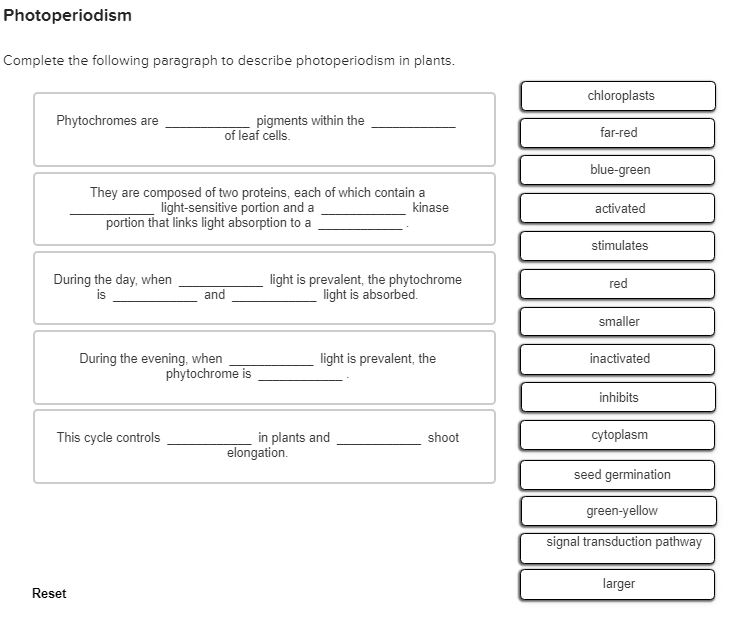 Solved Photoperiodism Complete the following paragraph to | Chegg.com