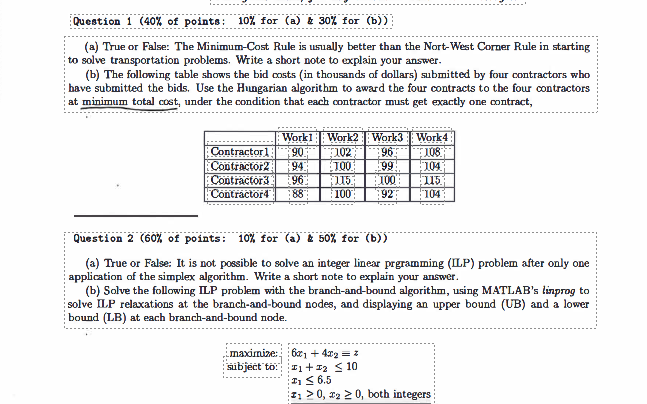 Solved A True Or False The Minimum Cost Rule Is Usually